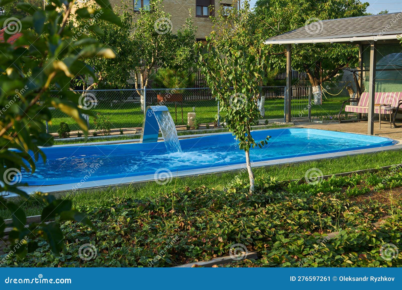Swimming Pool with View of the Garden Stock Image - Image of garden ...