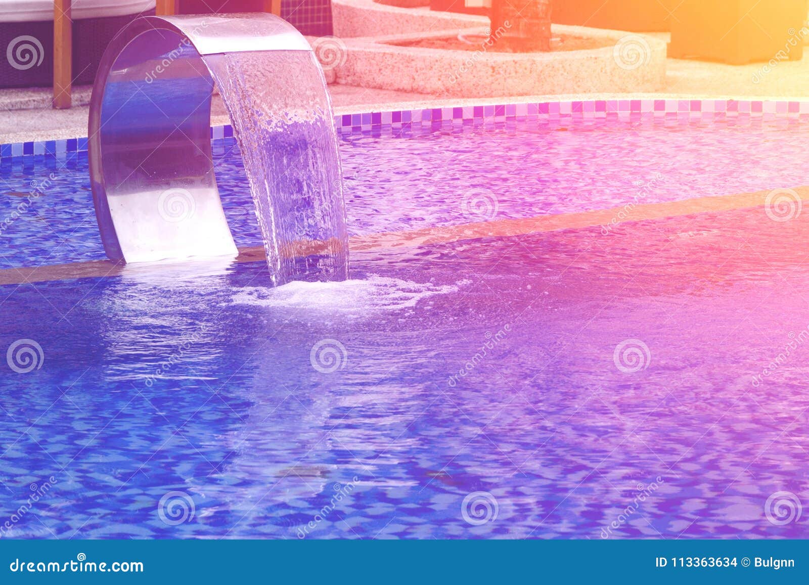 Swimming Pool with Waterfall Jet Stock Photo - Image of leisure ...