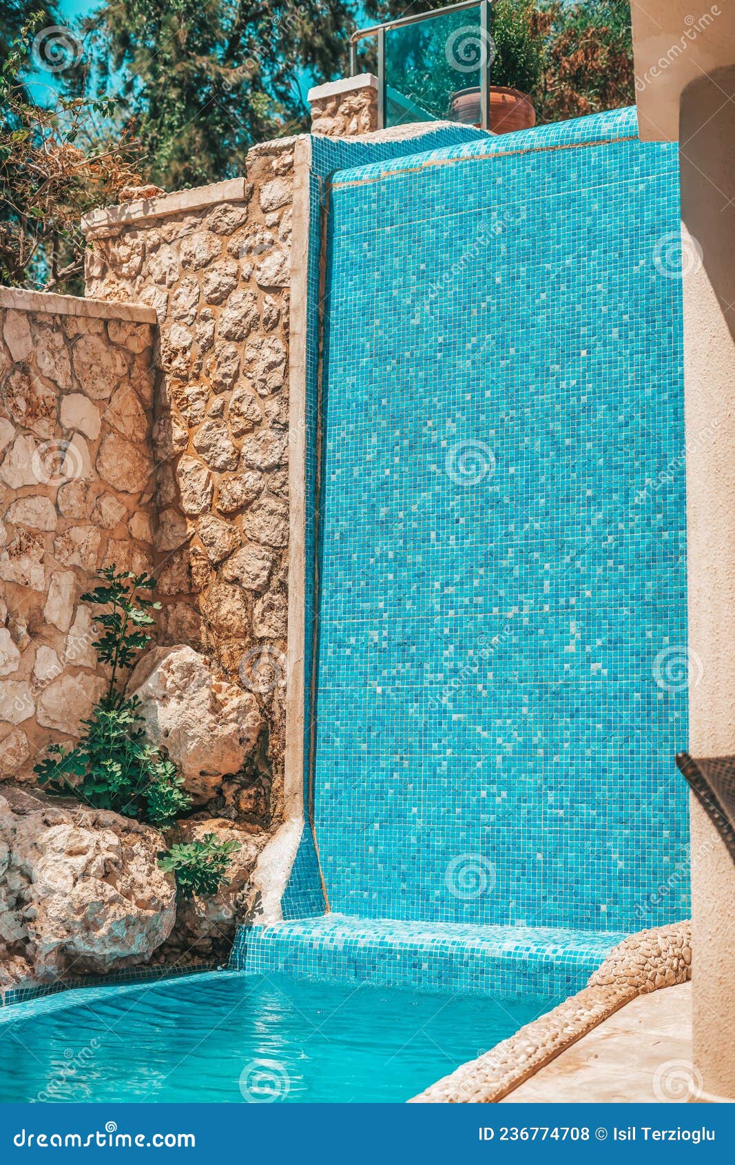 Swimming Pool with Waterfall Stock Photo - Image of balcony, chill ...
