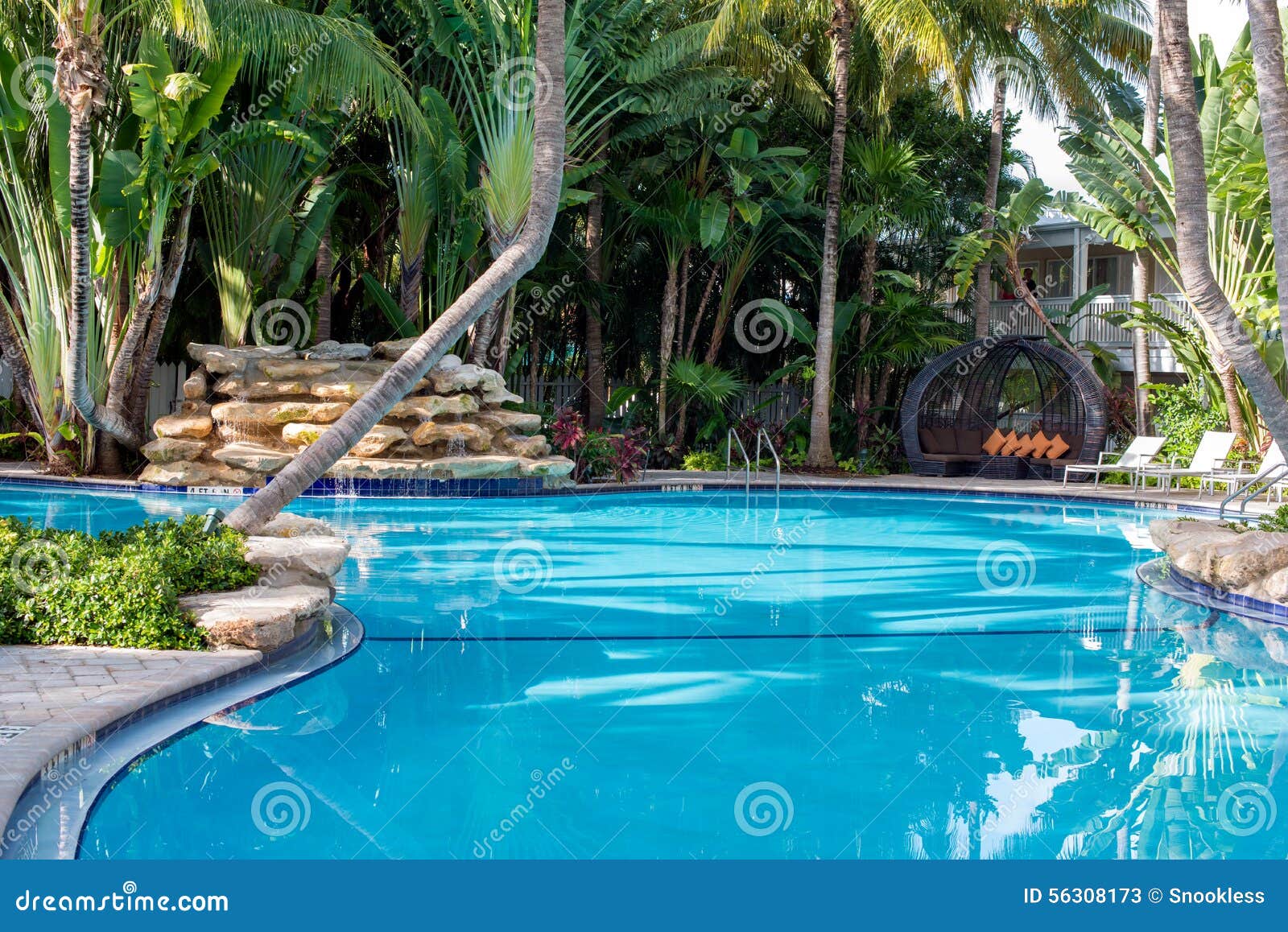 Tropical Paradise Swimming Pool and Waterfall Stock Image - Image of ...