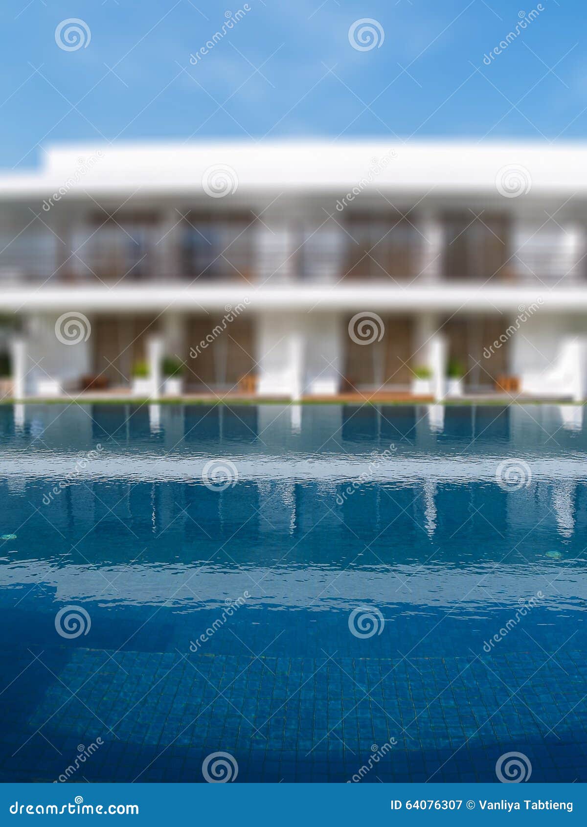 Swimming Pool with White Semidetached Rooms Blur Background Stock Image ...