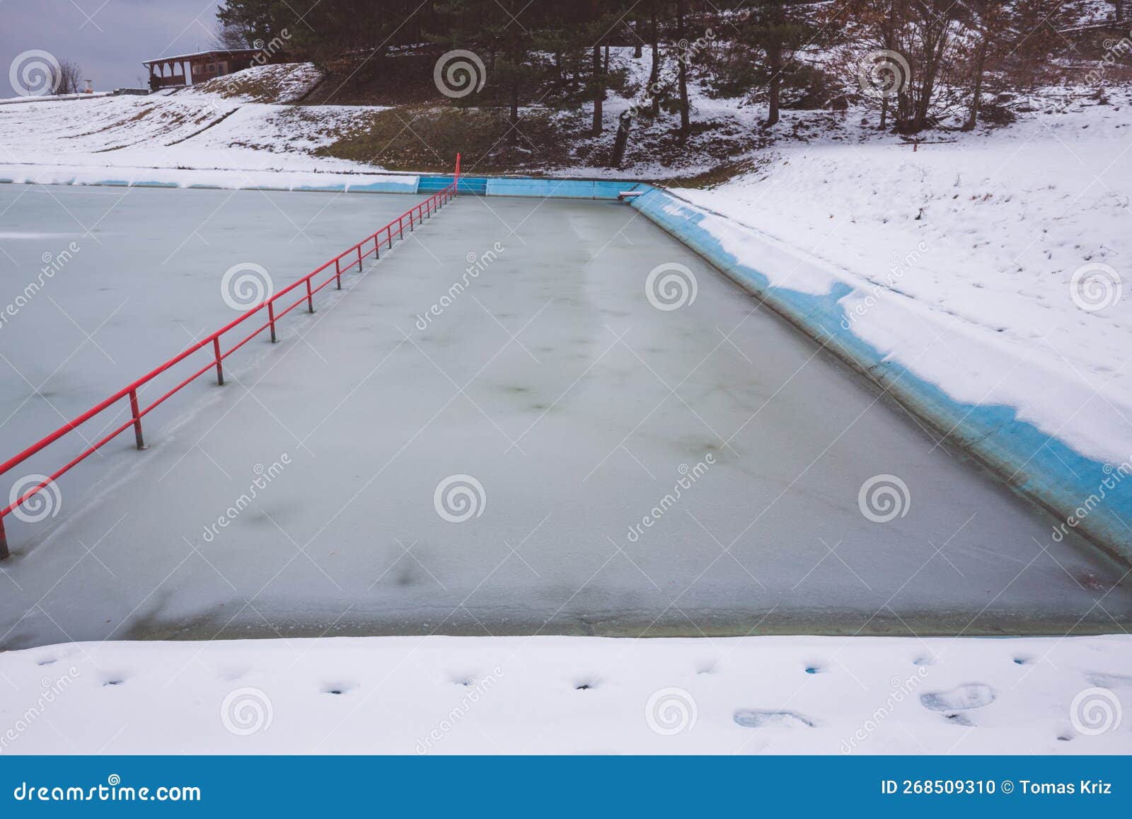 Swimming pool in winter stock photo. Image of solitude - 268509310