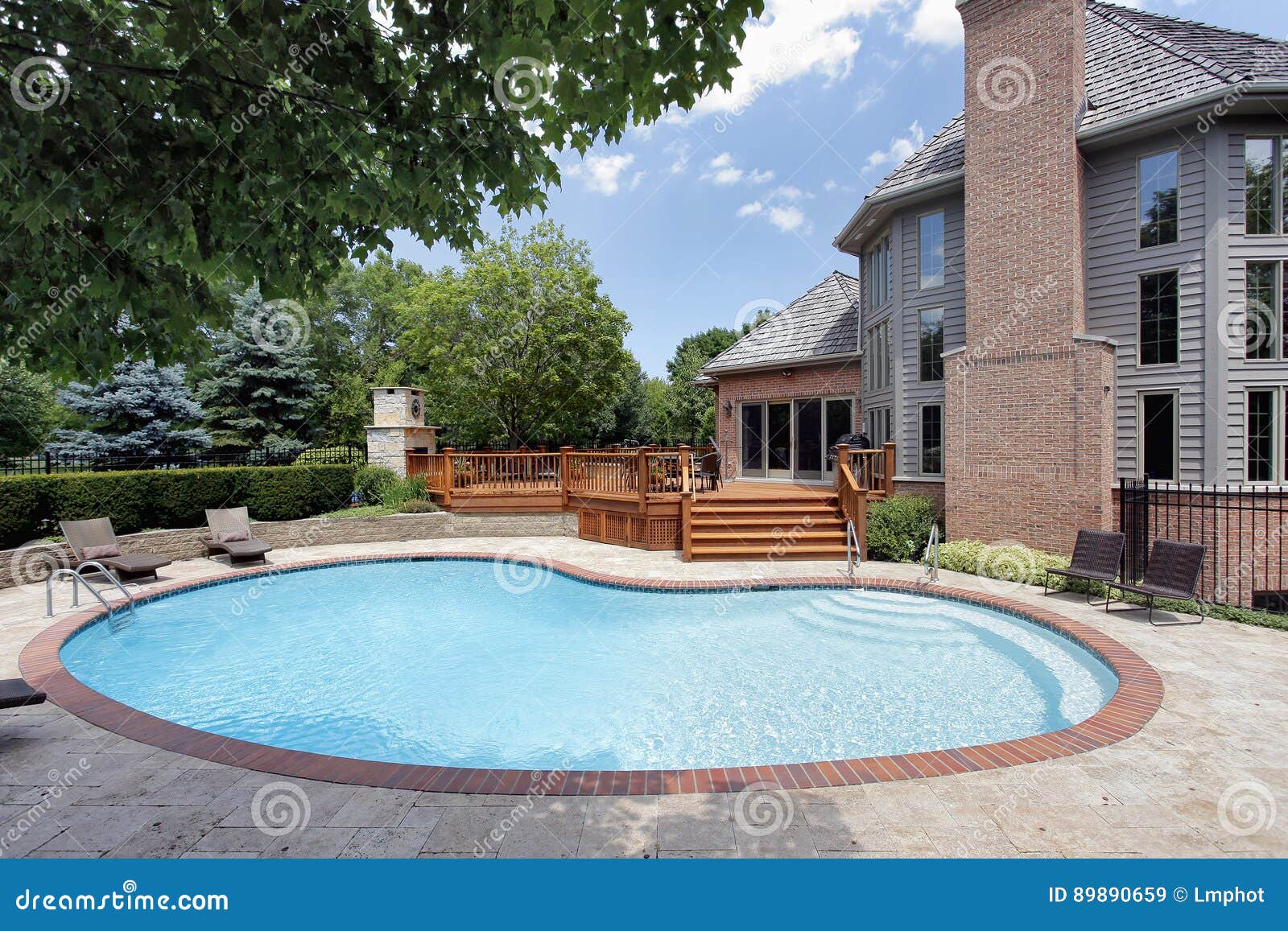 Swimming Pool with Wood Deck Stock Image - Image of house, residence ...