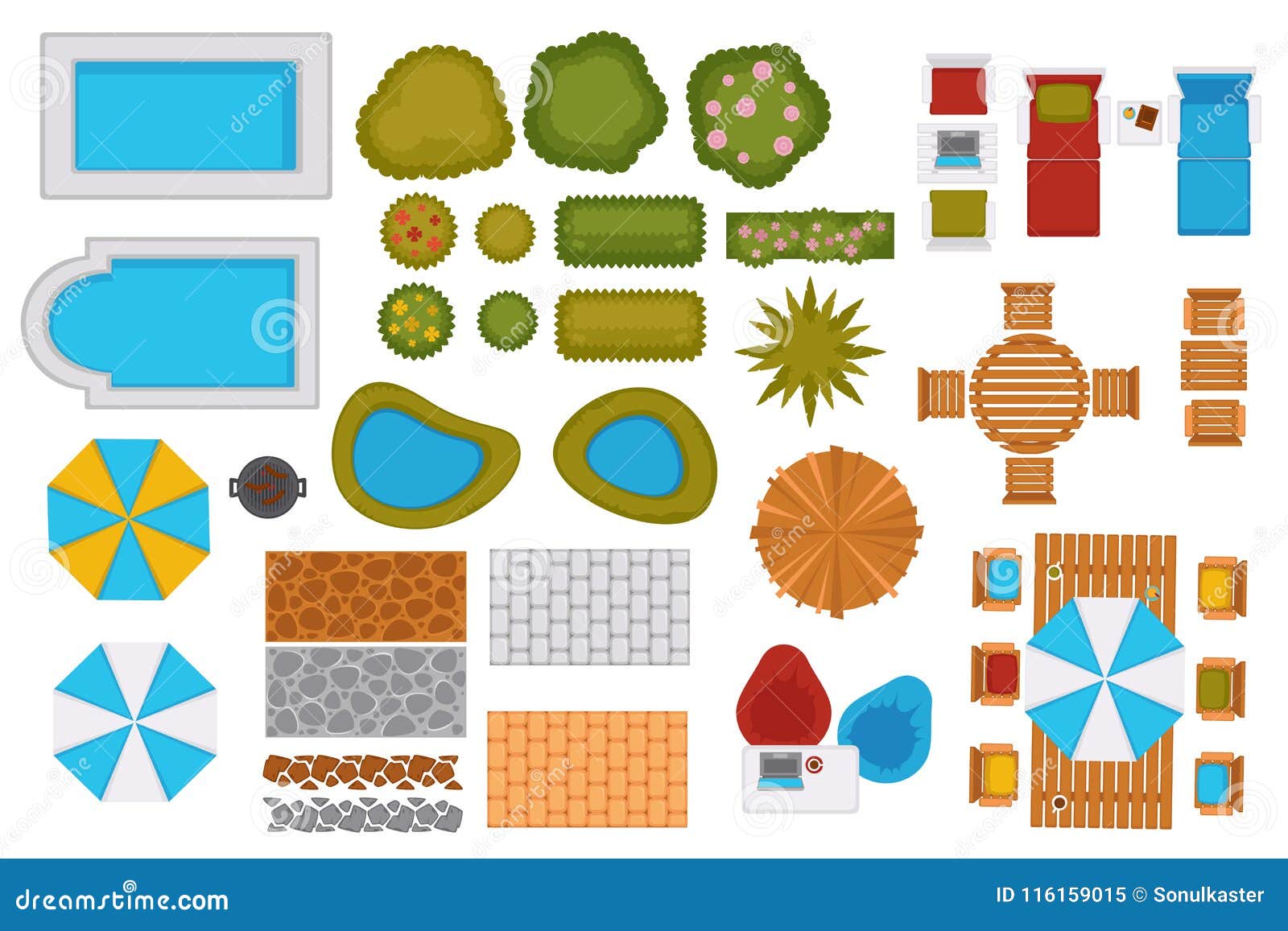 Swimming Pools and Backyard Design Elements Set Stock Vector ...