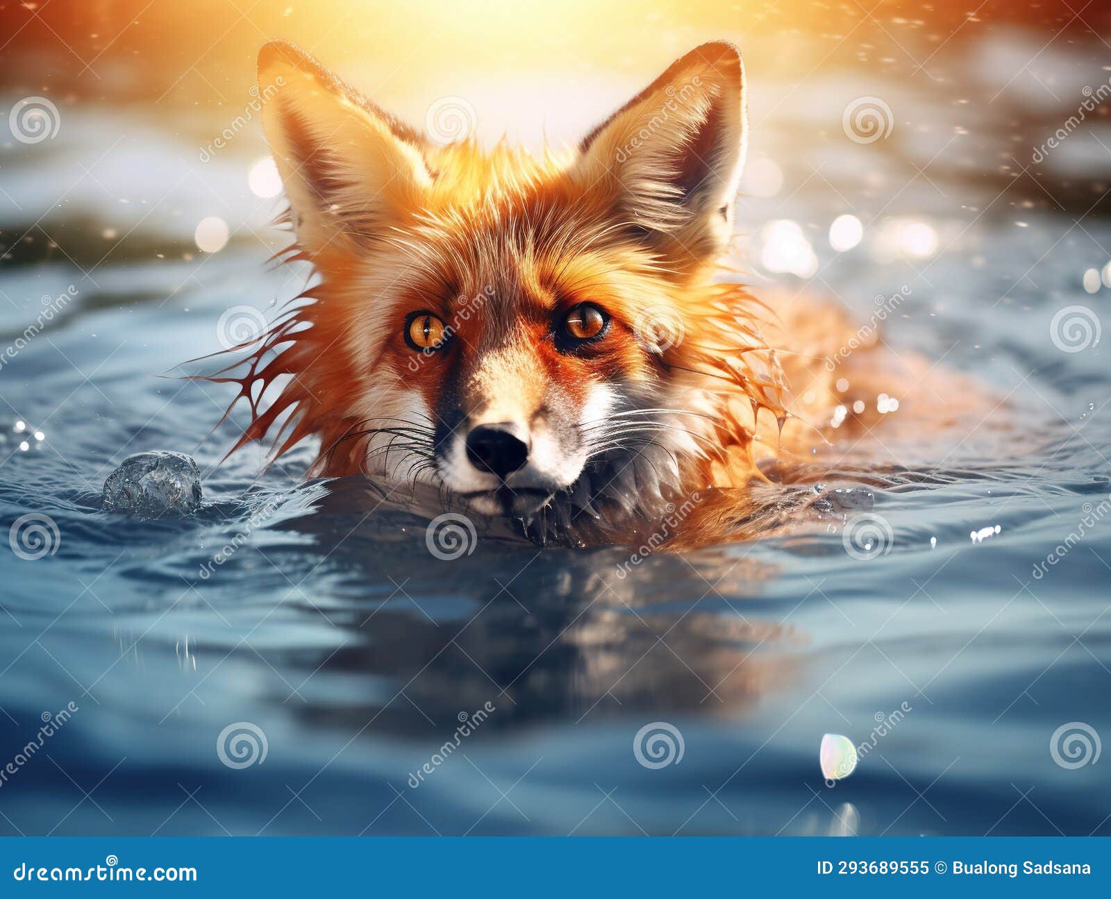 Ai Generated Illustration Wildlife Concept of Swimming Red Fox Stock ...