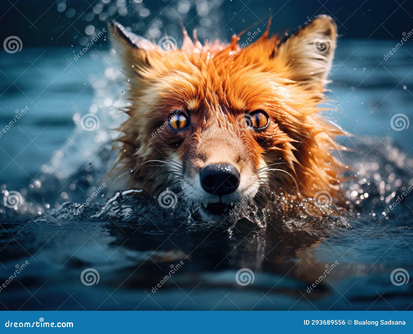 Swimming red fox stock illustration. Illustration of fantasy - 293689556