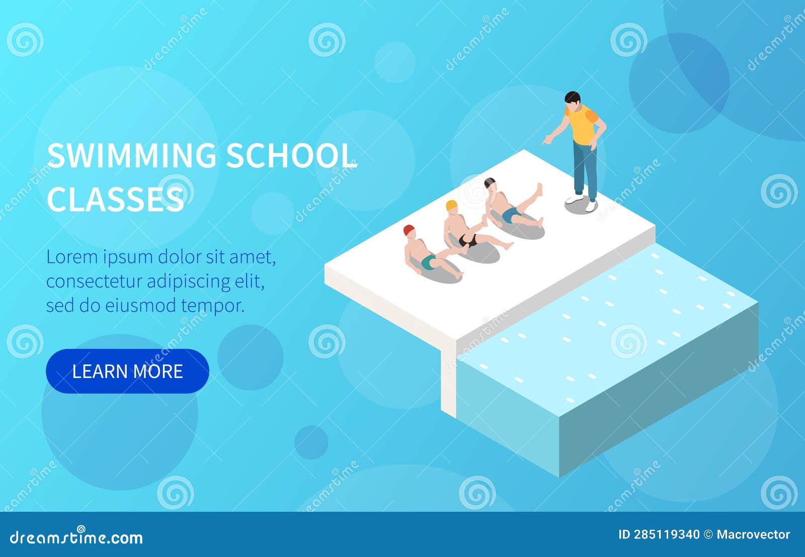 Swimming School Classes Isometric Banner Stock Vector - Illustration of ...