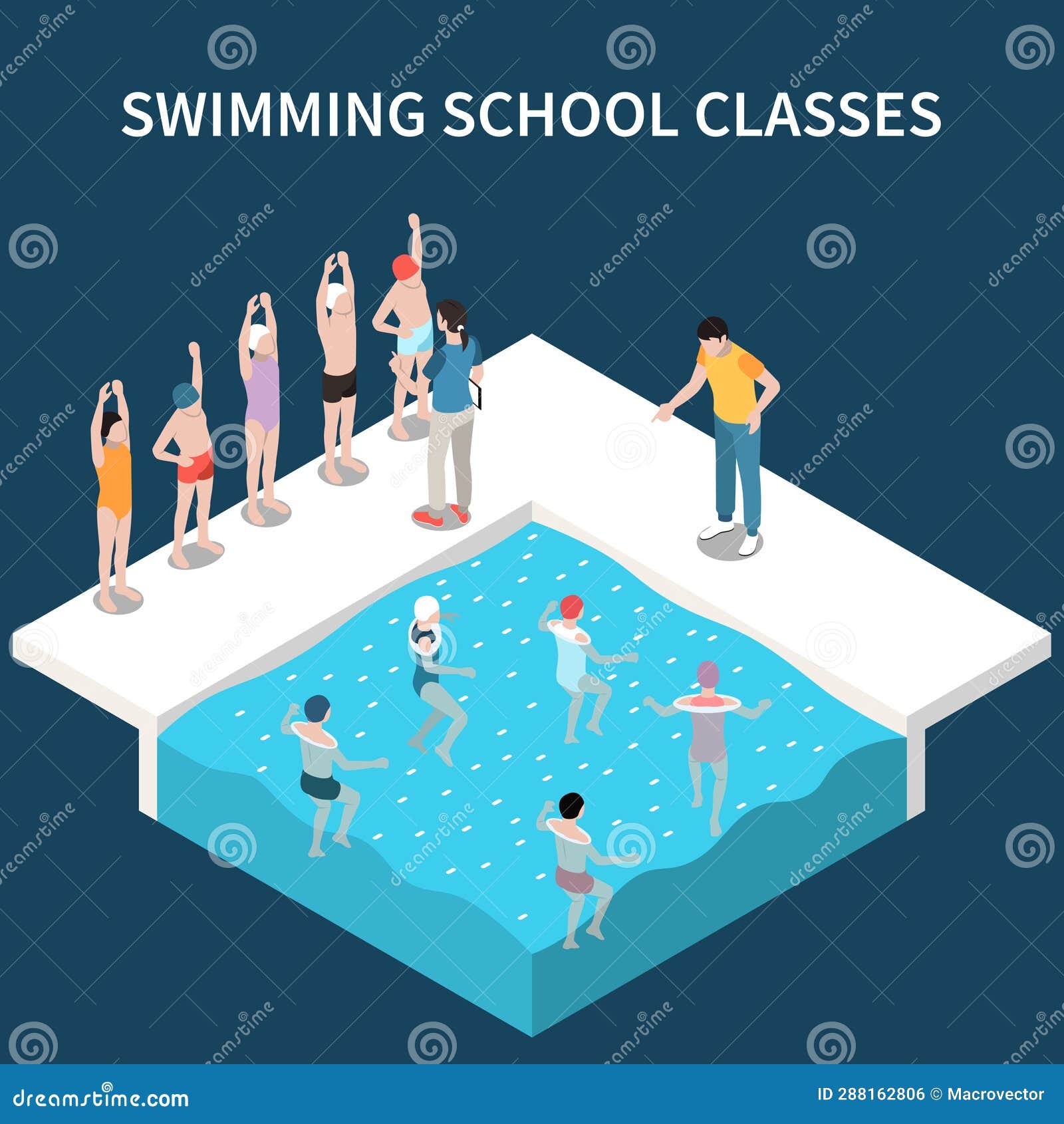 Swimming School Classes Isometric Composition Stock Vector ...