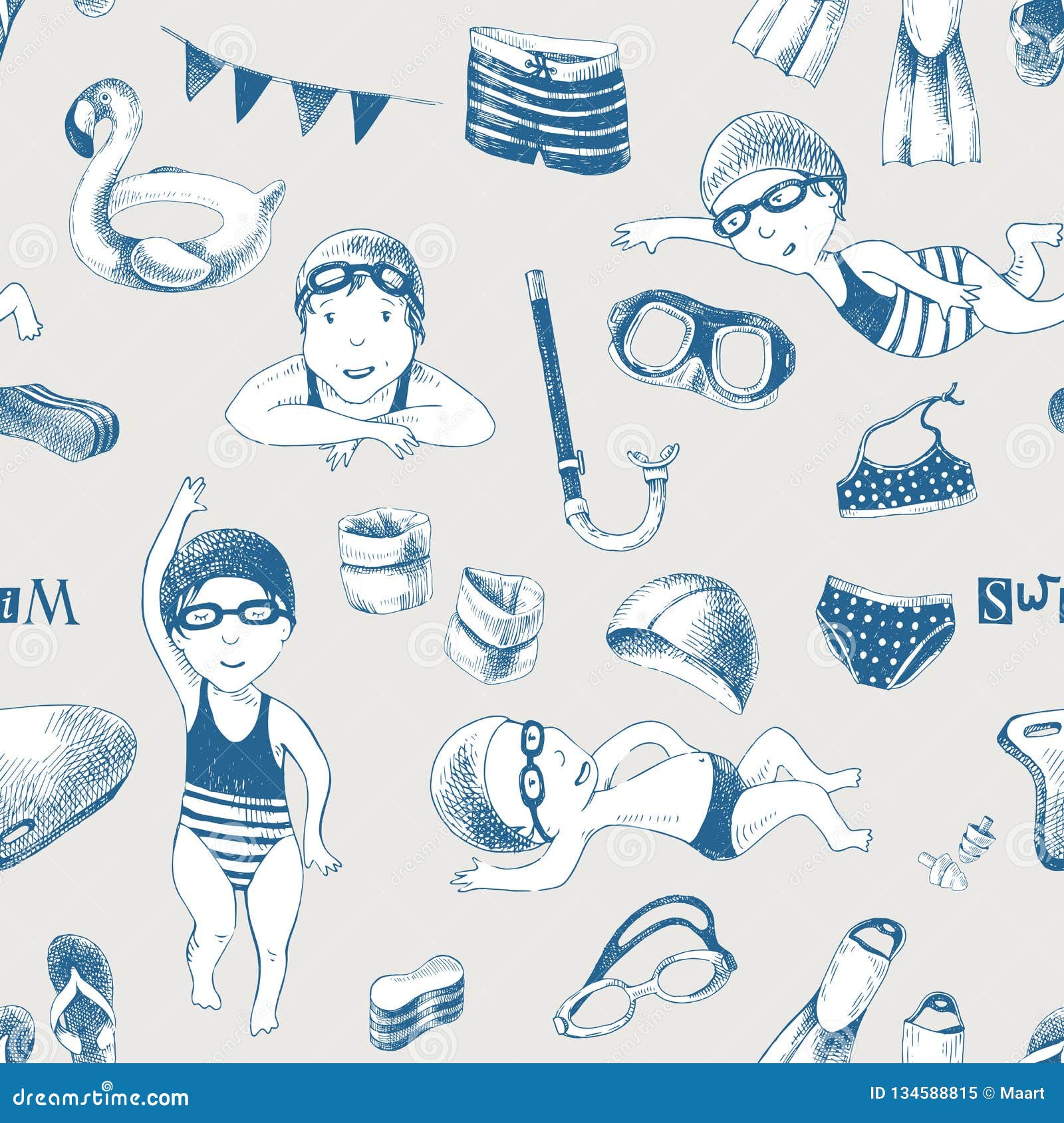 Swimming School Seamless Pattern Stock Vector - Illustration of pool ...