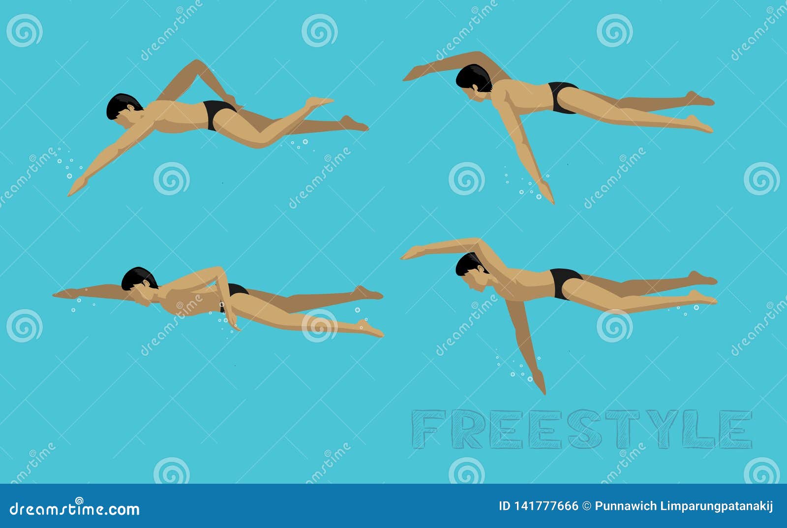 Swimming Style Freestyle Motion Sequence Man Animation Set Stock Vector ...