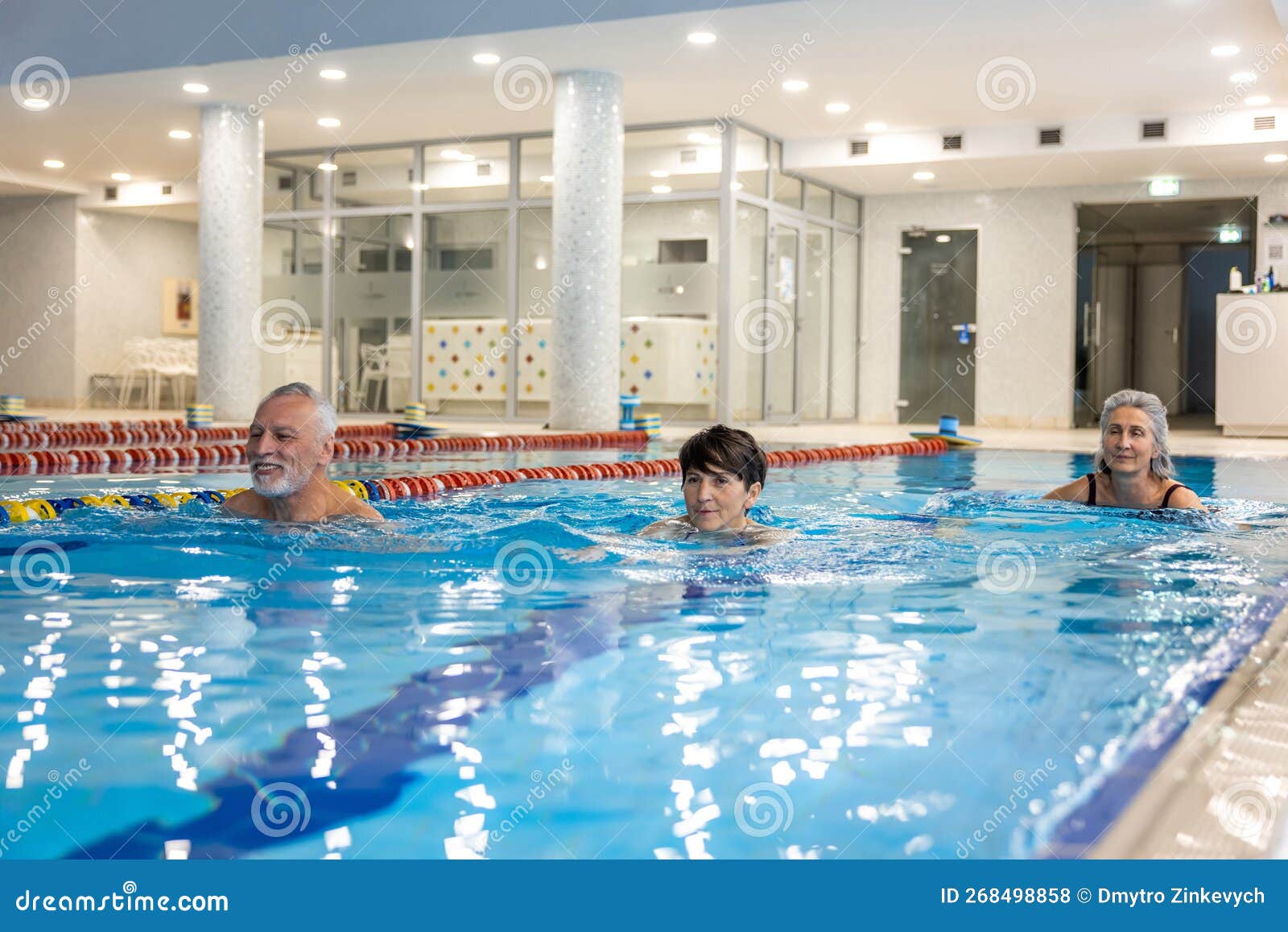 Group of People Swimming in the Swimming Pool on One Line Stock Photo ...