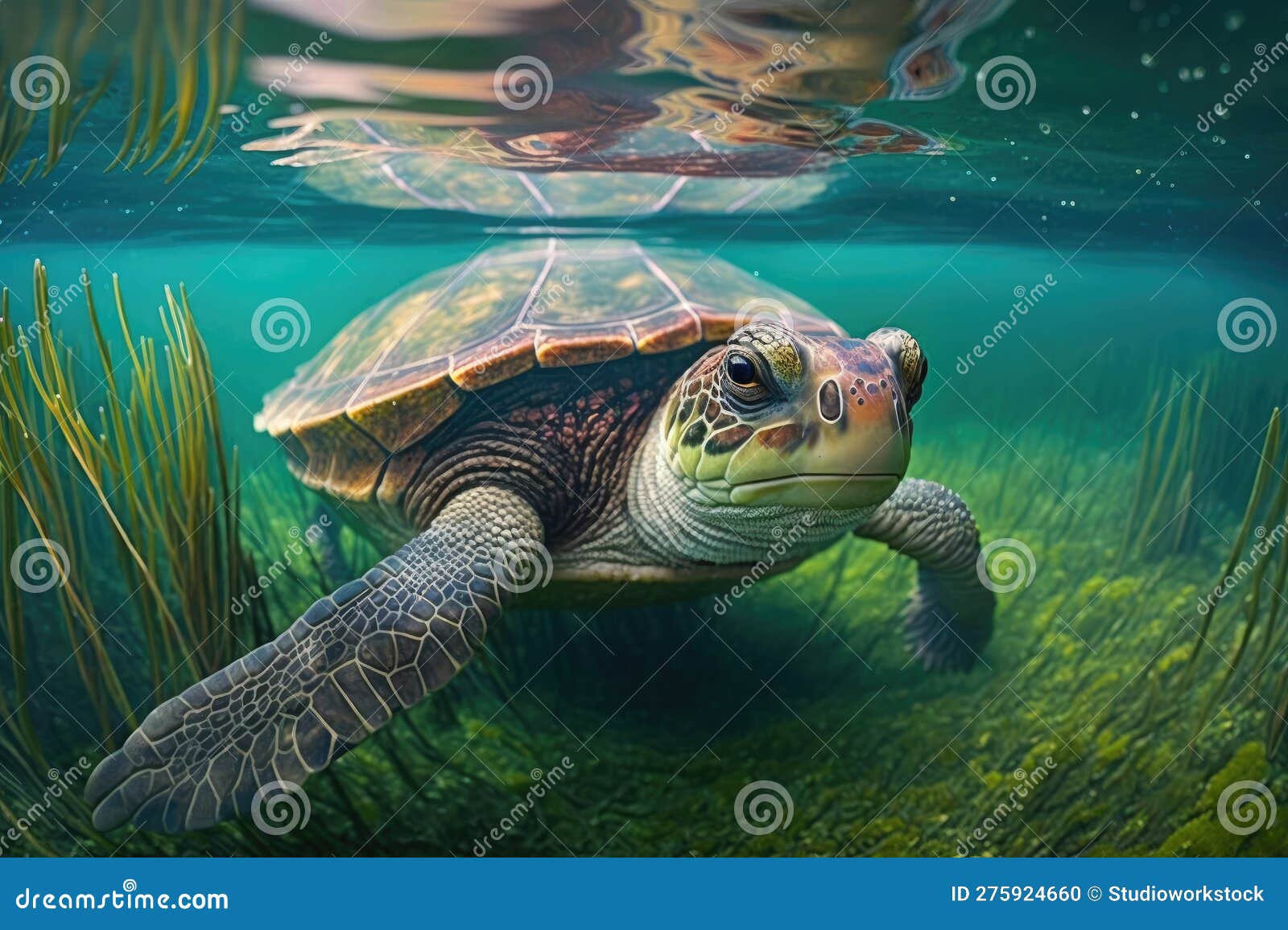 Swimming Turtle, with Its Head and Limbs Submerged in the Water Stock ...