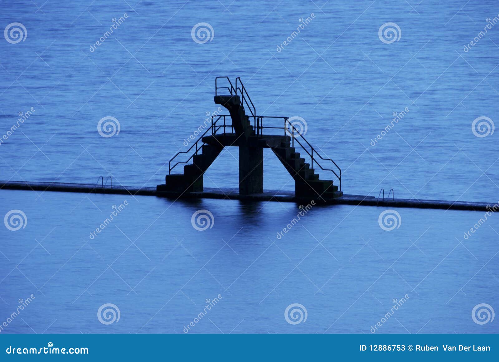 Swimmingpool, Springboard and Sea Stock Image - Image of clear, night ...