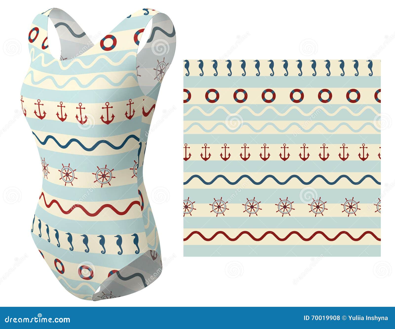 Swimsuit with Ornament, Seamless Pattern Stock Illustration ...