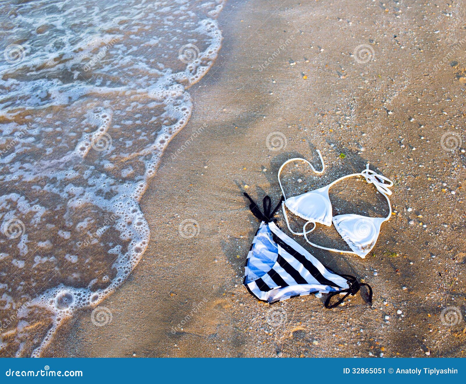 Swimsuit on the sand stock image. Image of female, tourism - 32865051