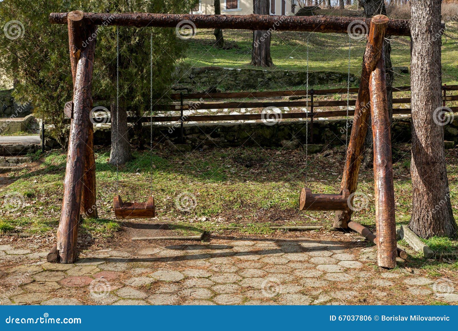 Swing made of wood stock photo. Image of swings, season - 67037806