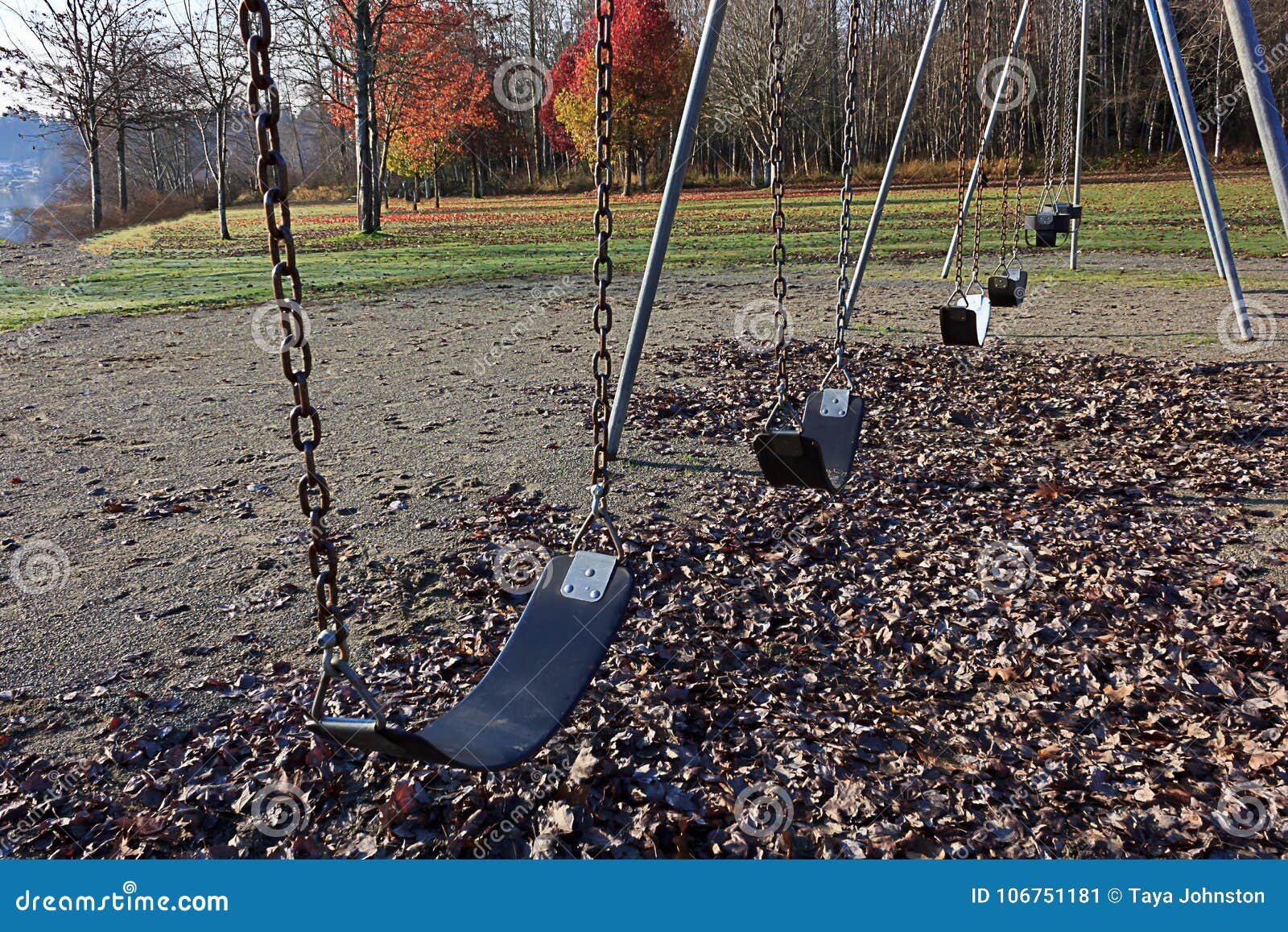 Swing set in late fall stock image. Image of park, lake - 106751181
