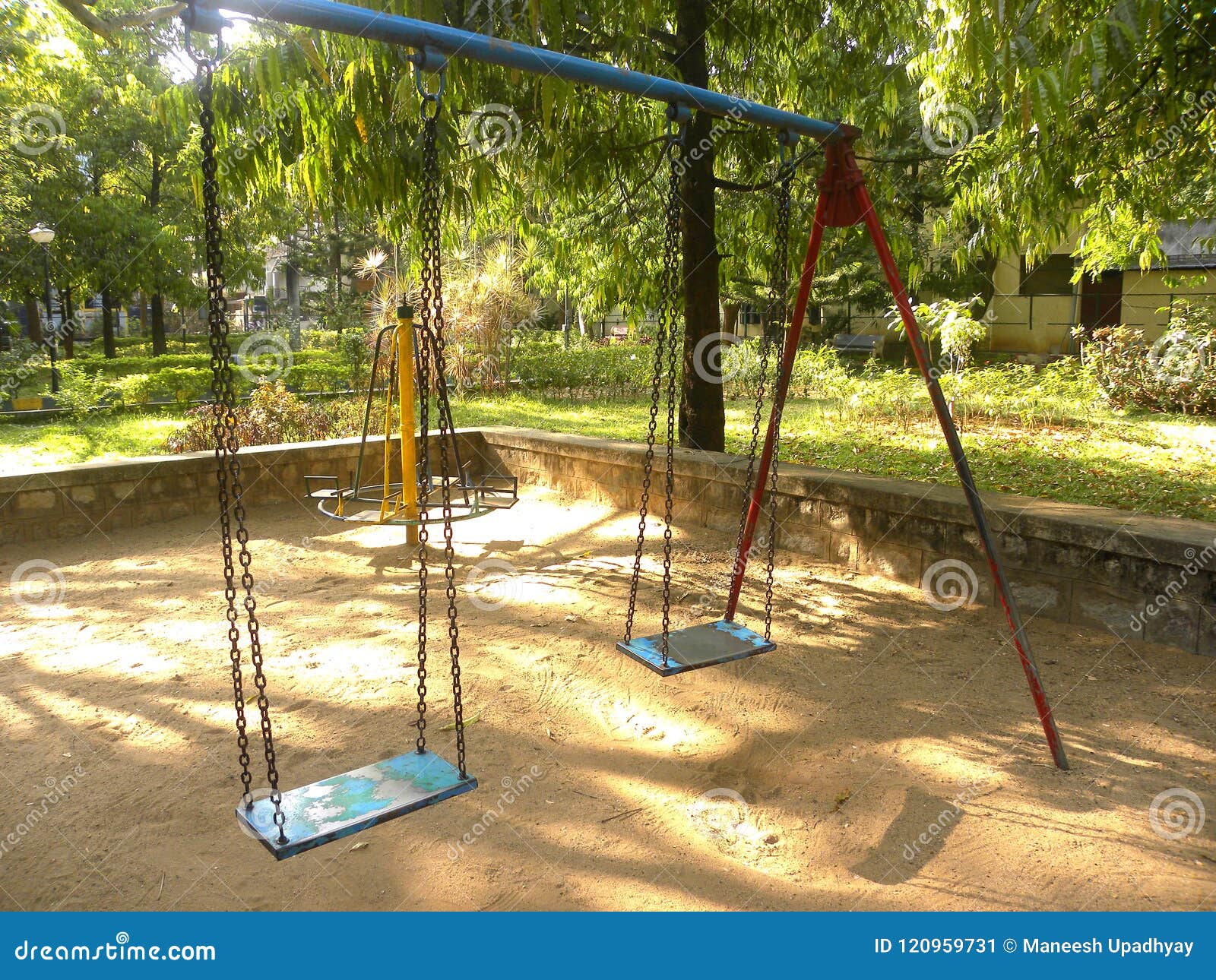 Colorful Swing Set At Playground For Children Stock Image - Image of ...
