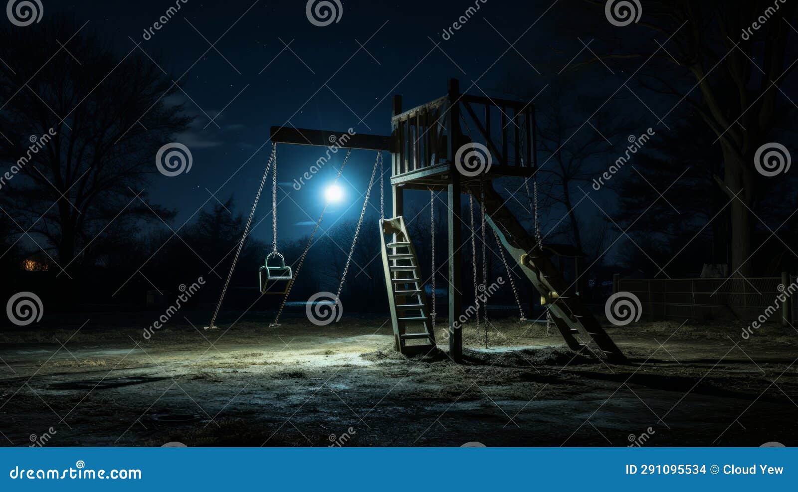 Swing Set Under the Moonlight Stock Illustration - Illustration of ...