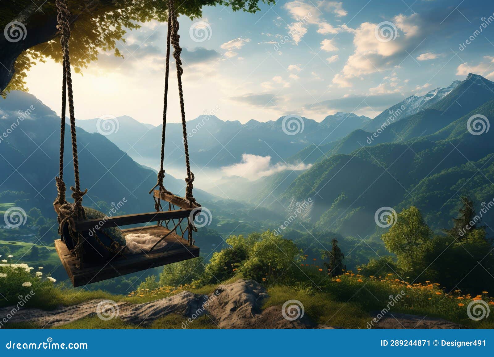 Swing on Top of the Mountain. Relaxation and Tranquility. Generative AI ...