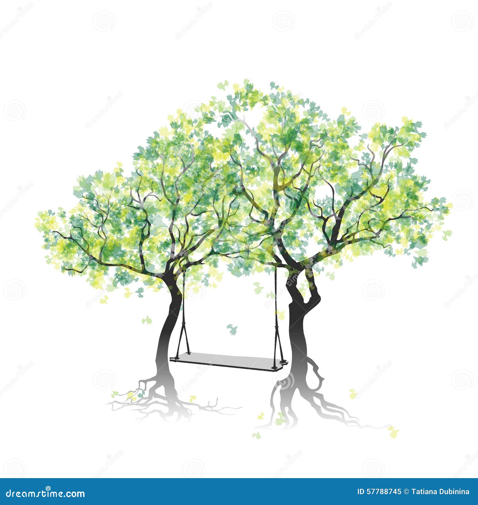 Swing between the trees stock vector. Illustration of season - 57788745