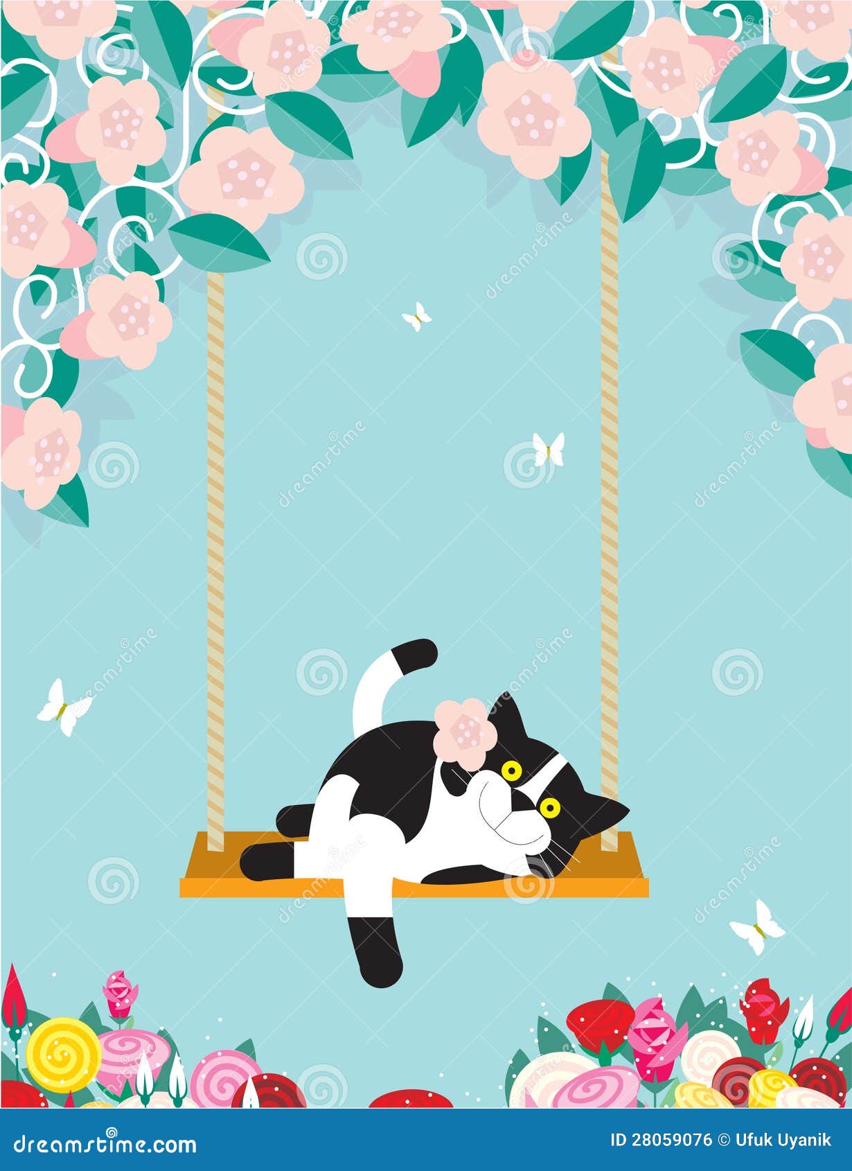 Swinging Cat stock illustration. Illustration of flower - 28059076