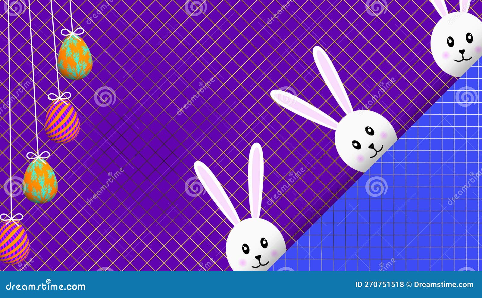 Swinging Eggs and Cute Bunny Face on Pattern Background Stock ...