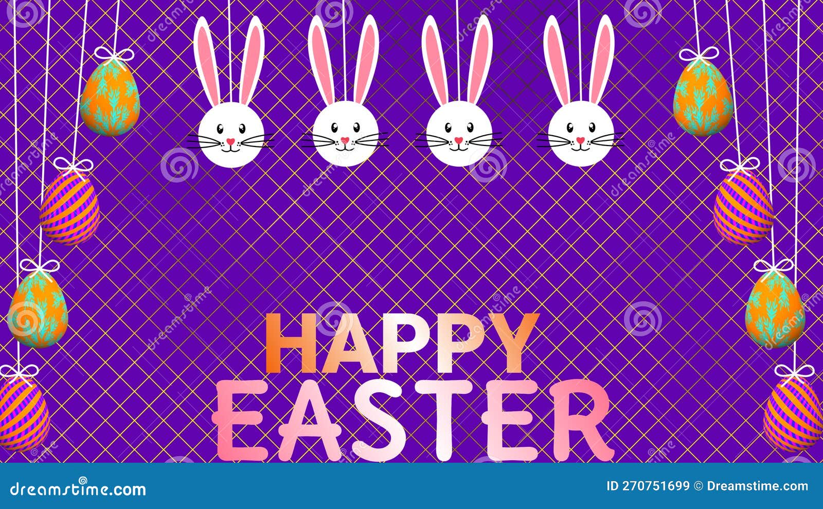 Swinging Eggs and Cute Bunny Face on Pattern Background Stock ...