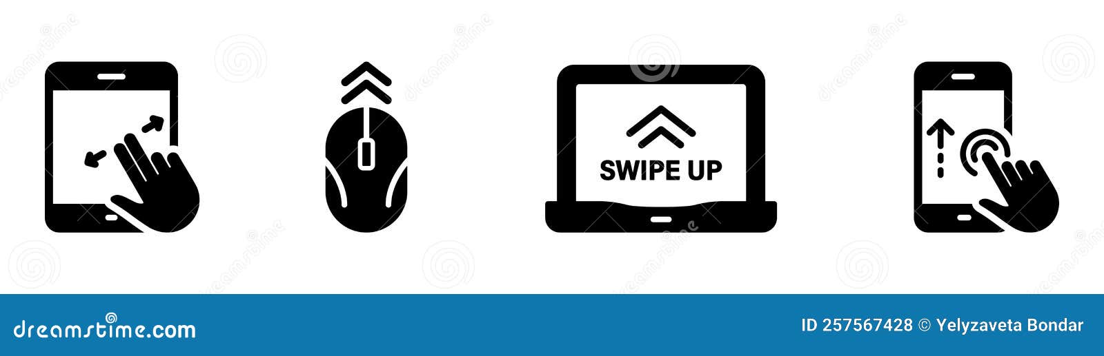 Swipe Button on Smartphone Computer PC Silhouette Icon Set. Slide ...
