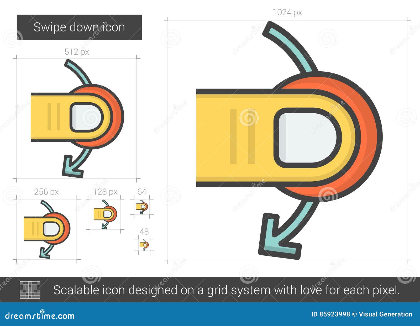 Swipe down line icon. stock vector. Illustration of flat - 85923998