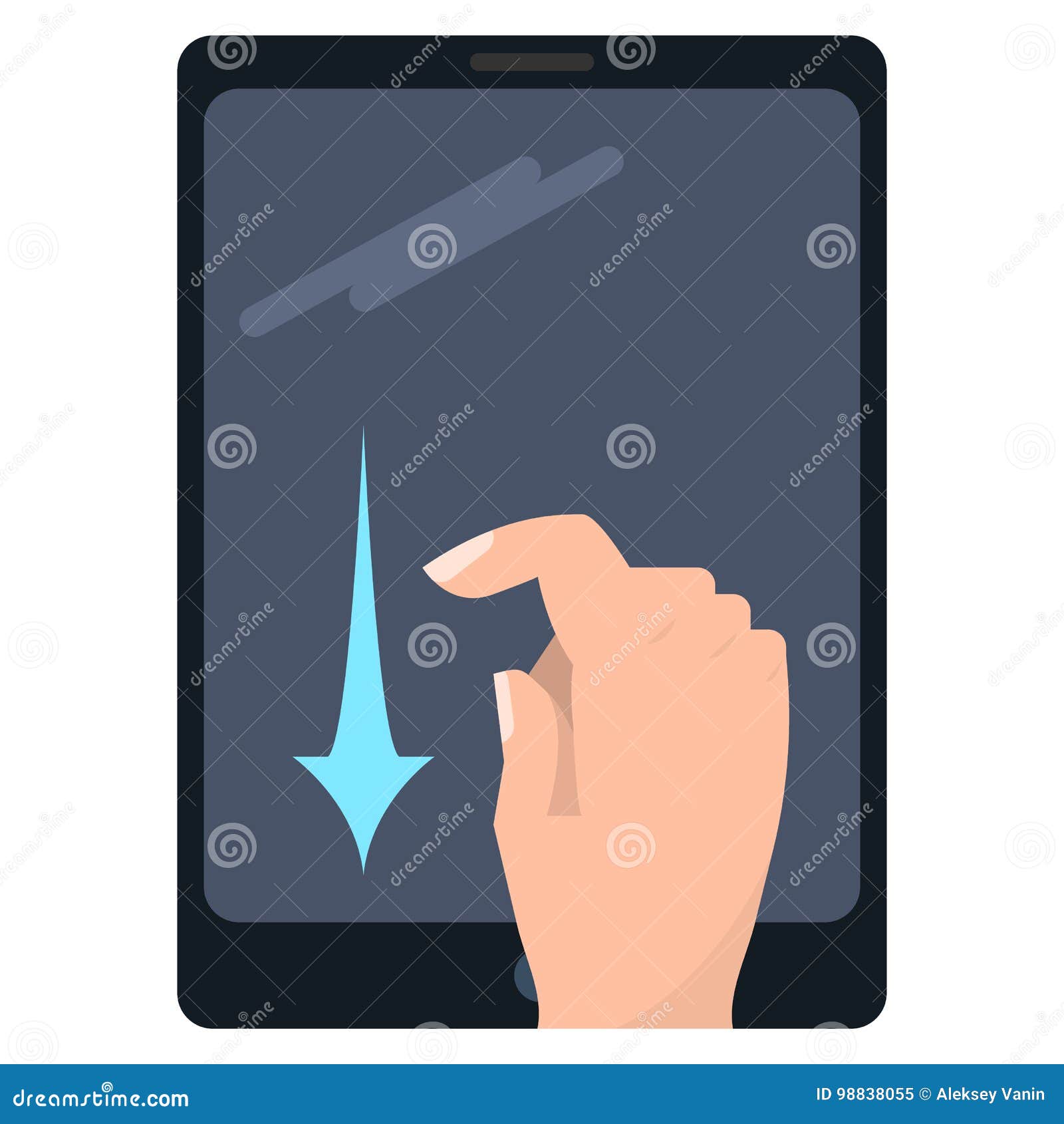 Swipe Down Touch Screen Gestures on Tablet Vector Illustration Stock ...