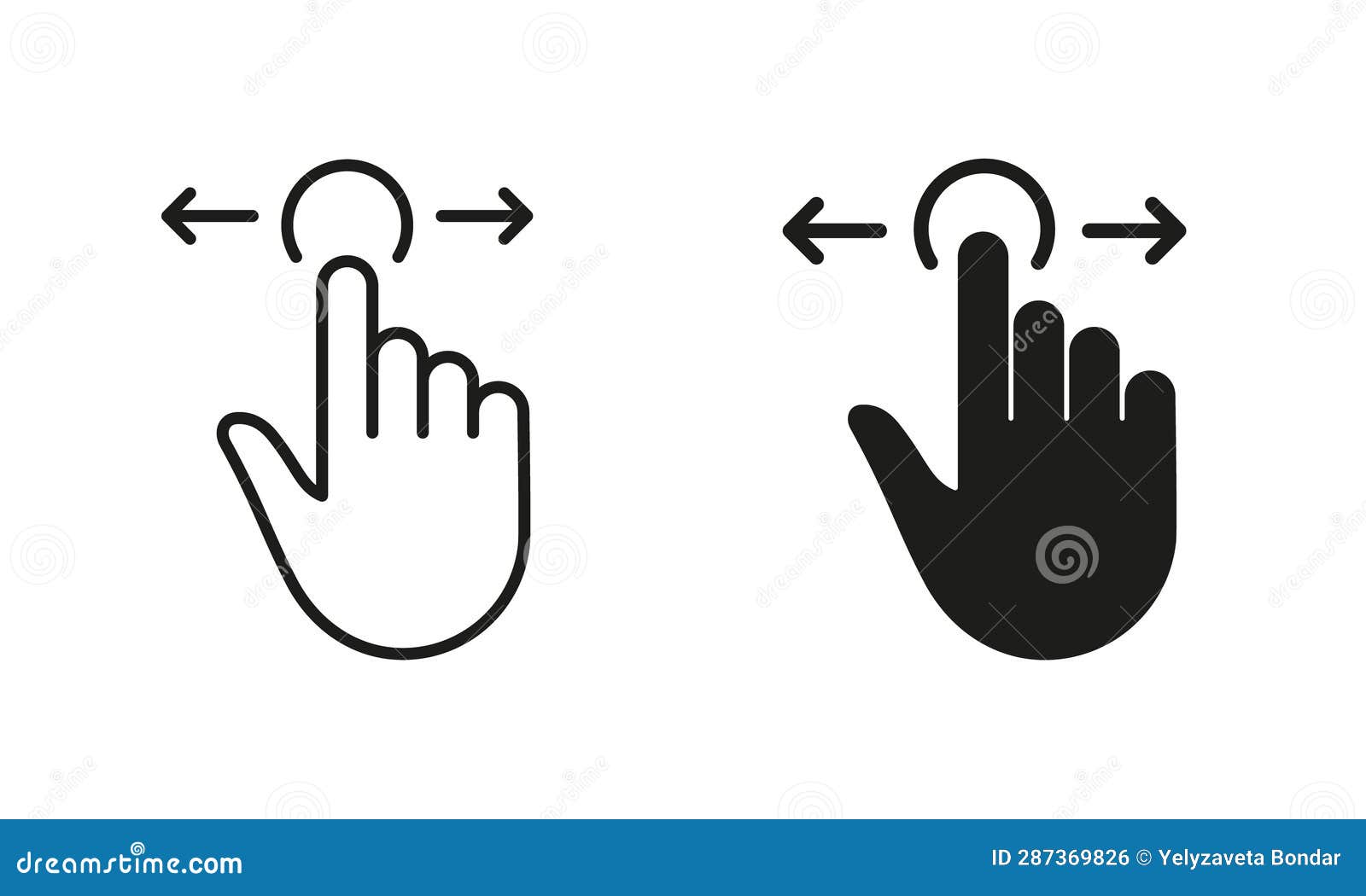 Swipe Gesture To Right and Left, Hand Cursor of Computer Mouse Line and ...