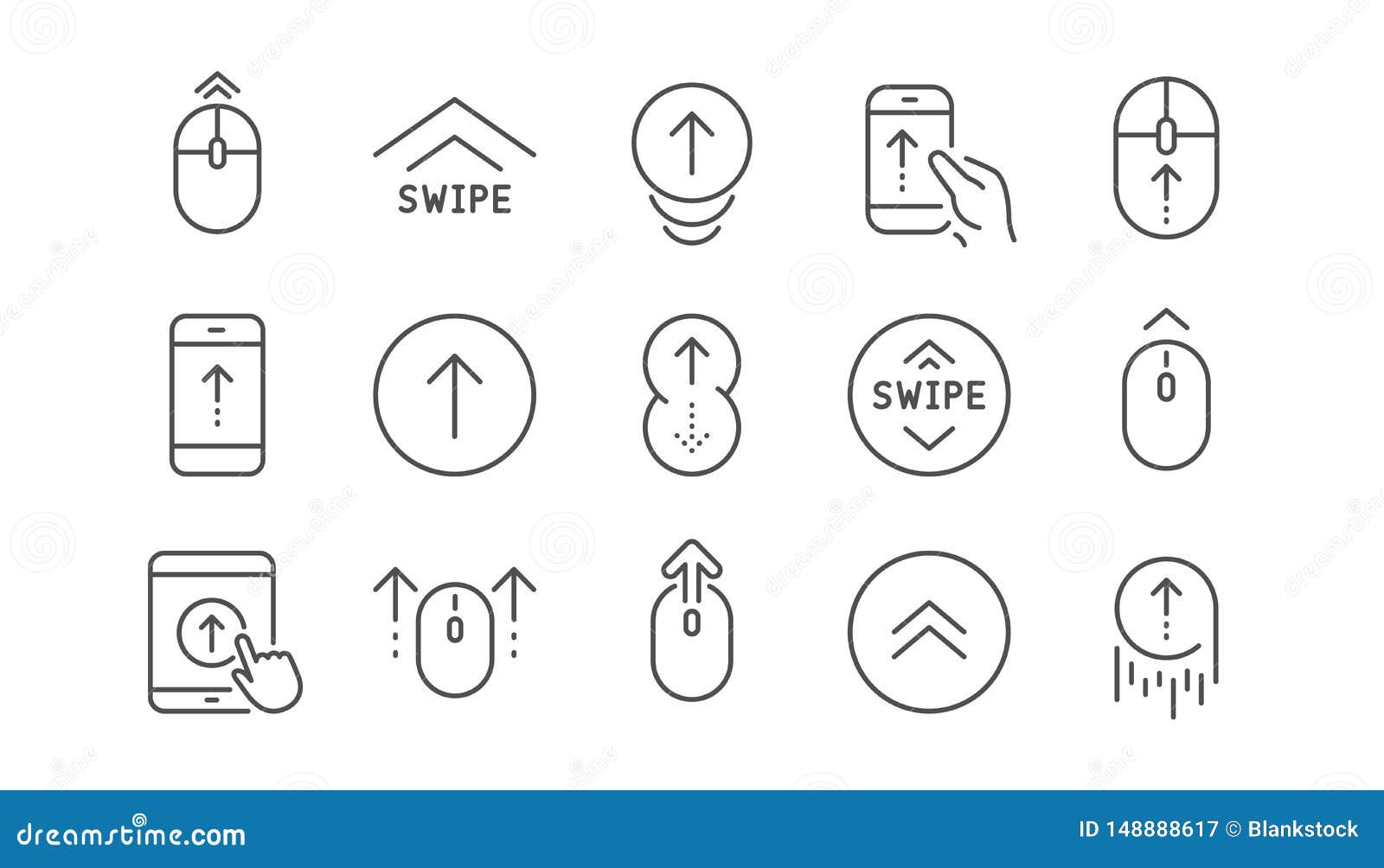 Swipe Up Line Icons. Scrolling Mouse, Landing Page Swipe Signs. Linear ...