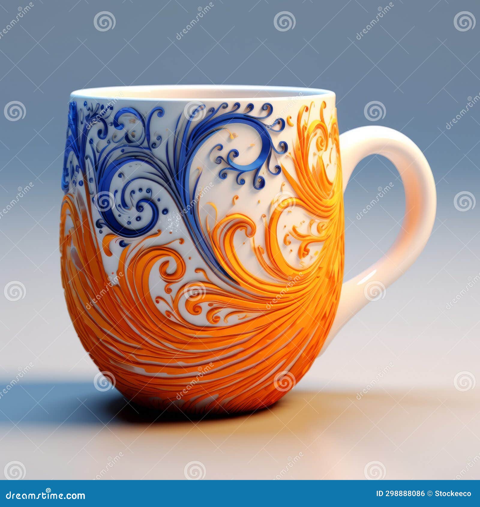 Swirl Design Orange and Blue Mug - Realistic and Detailed Rendering ...
