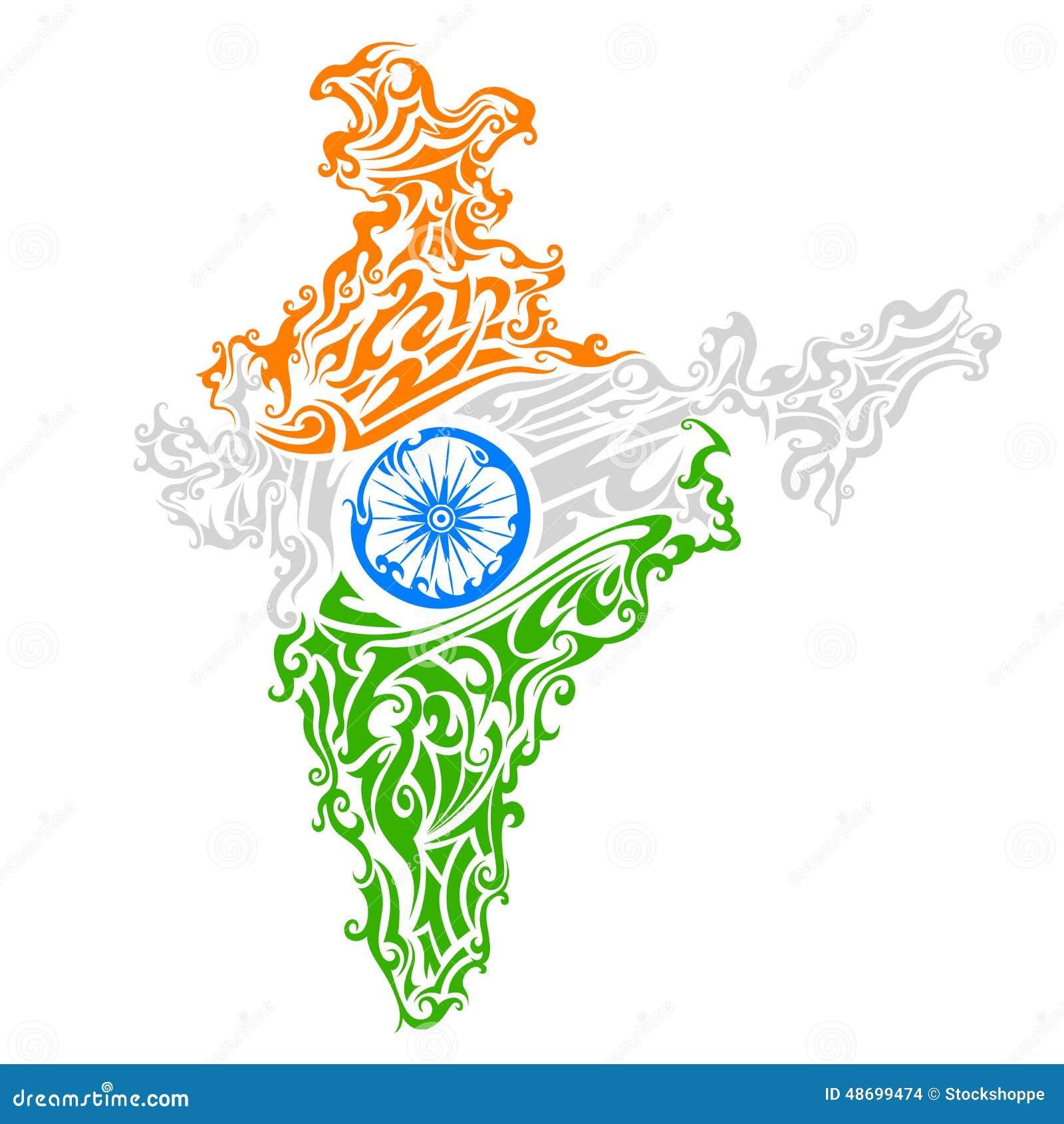 Swirl Floral Tricolor India Map Stock Vector - Illustration of ...