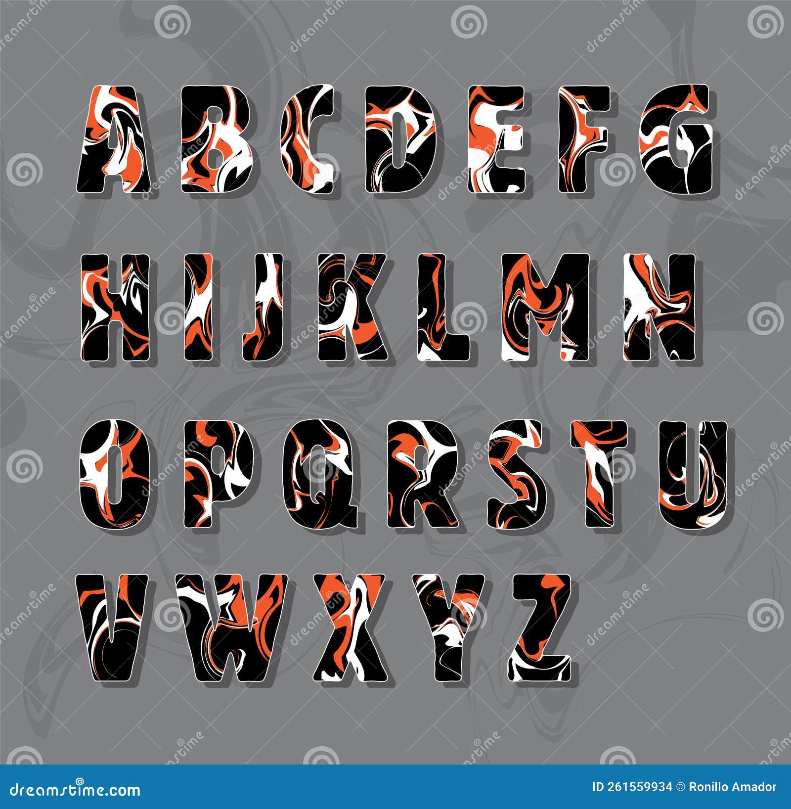 Swirl Font Letters Numbers Vector Set Alphabet Numeric Stock Vector ...