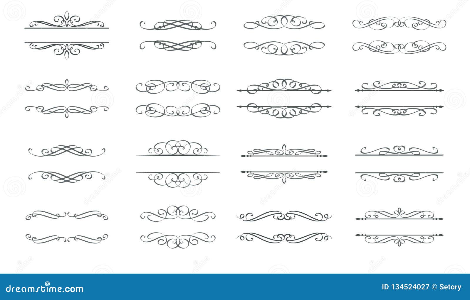Swirl Scroll Elements. Text Dividers Hand Drawn Design Elements. Vector ...