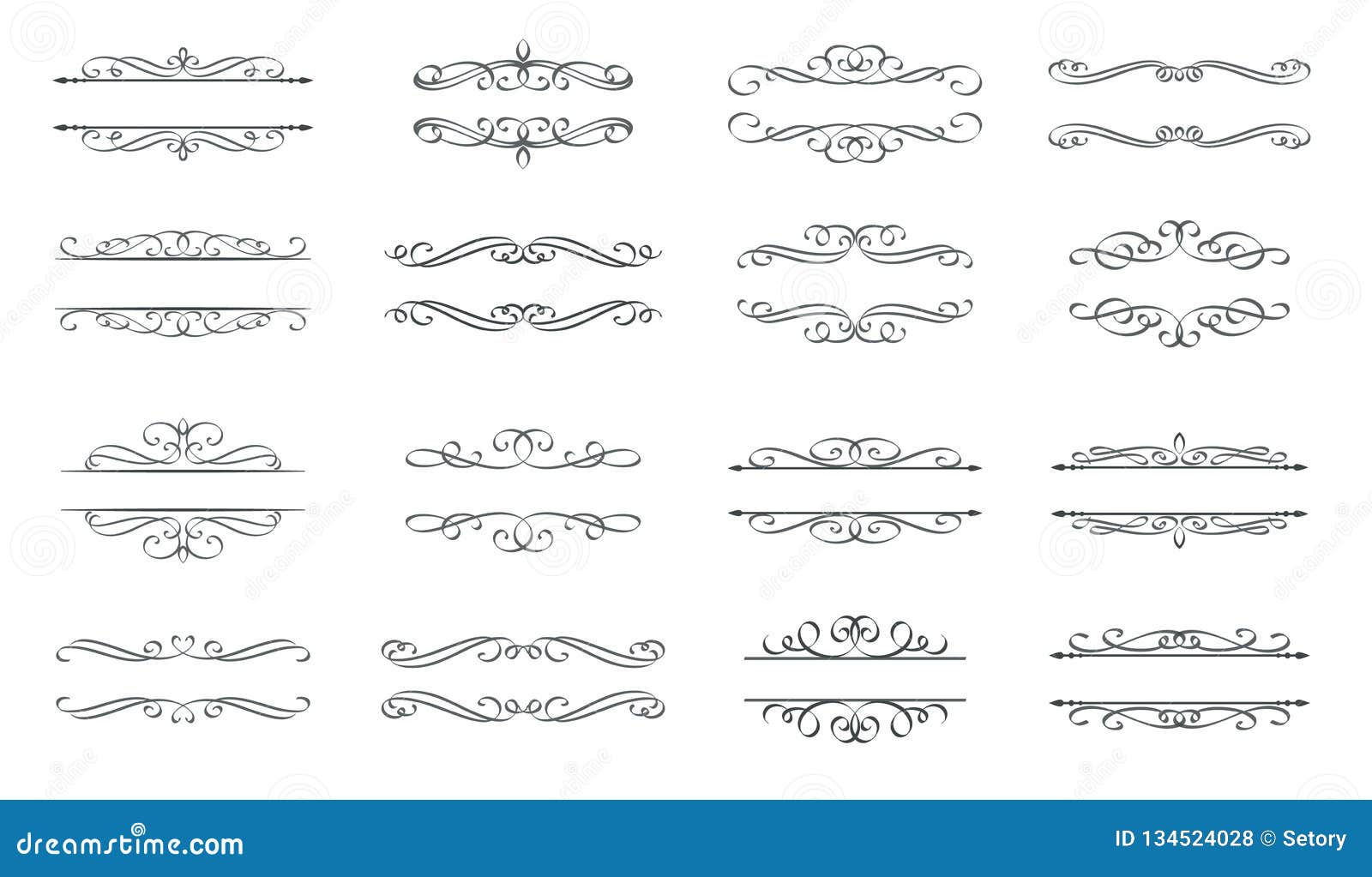Swirl Scroll Elements. Text Dividers Hand Drawn Design Elements. Vector ...