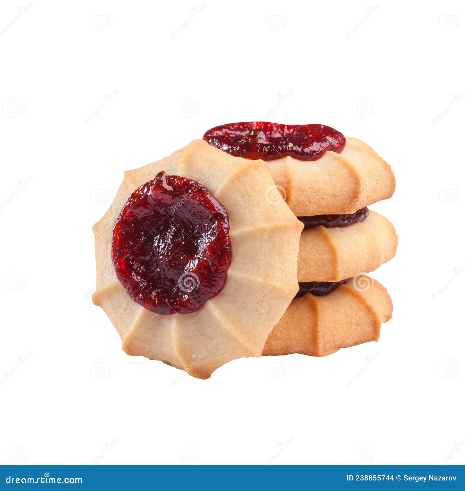 Swirl Shaped Shortbread Biscuits with Fruit Jam Isolated on White ...