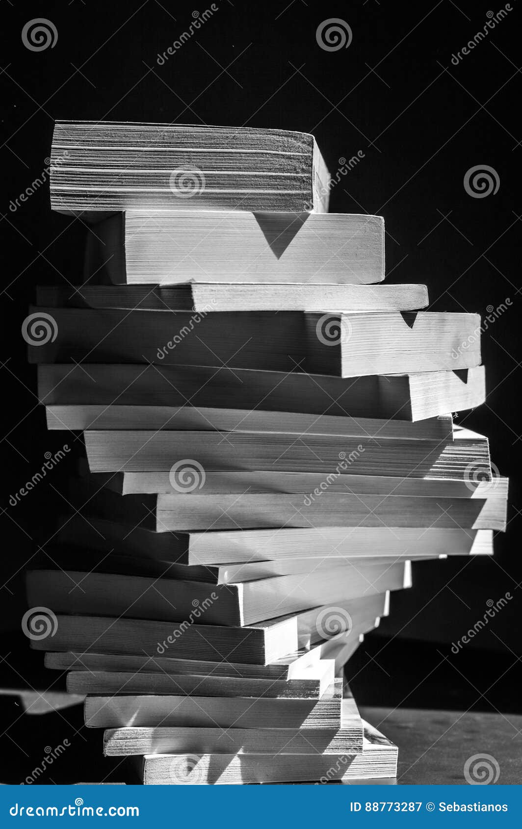 Swirl of Stack of Books in Black and White Stock Image - Image of group ...