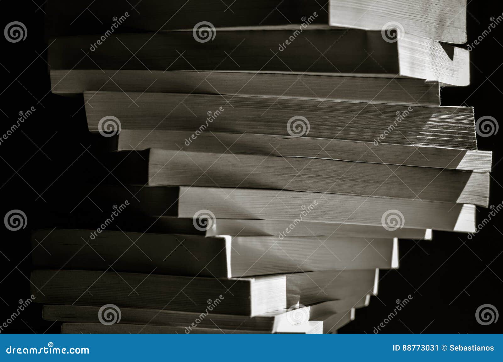 Swirl of Stack of Books in Black and White Sepia Toned Stock Image ...