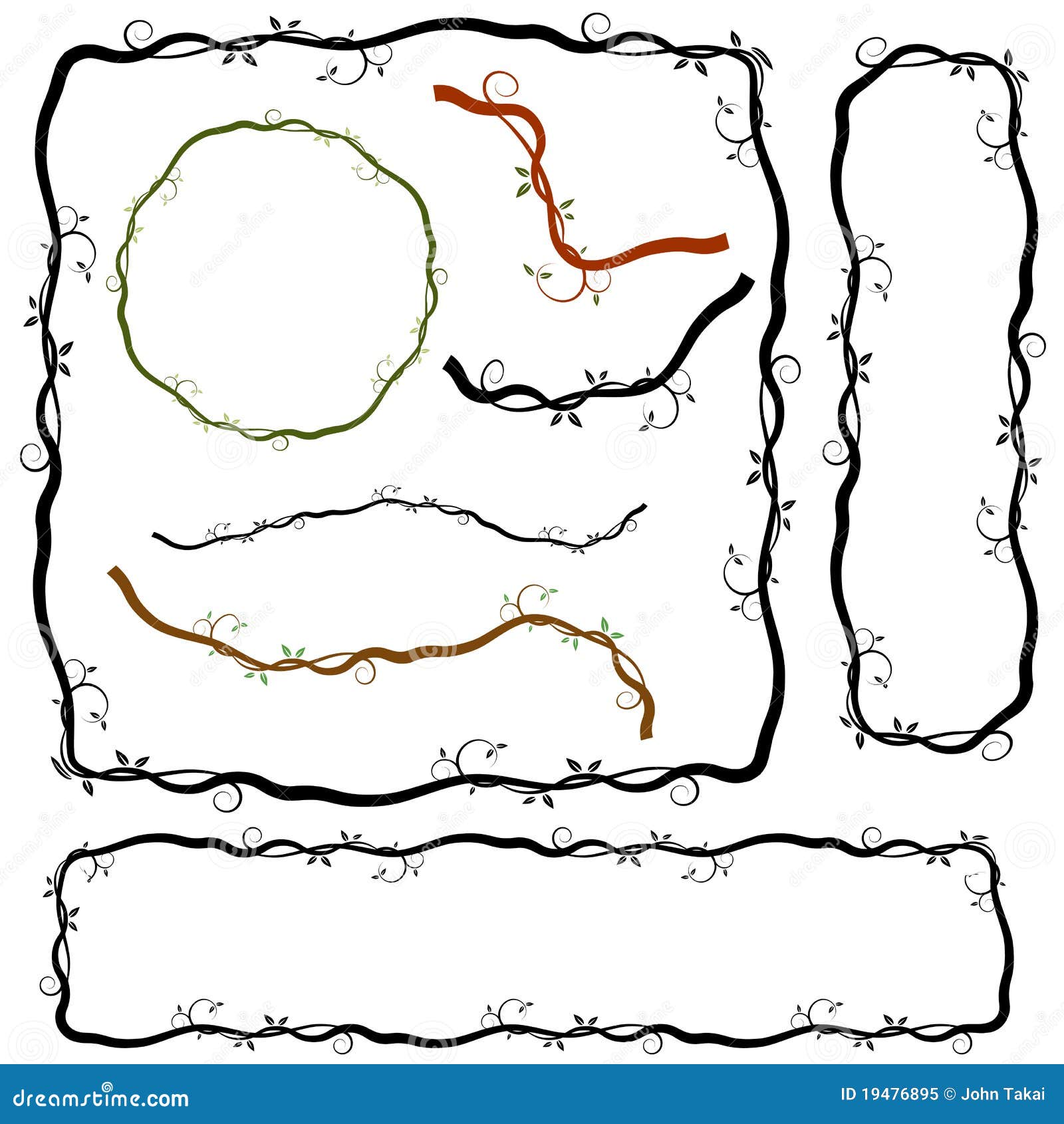 Border Of Oak Branches, Black Contours Cartoon Vector | CartoonDealer ...