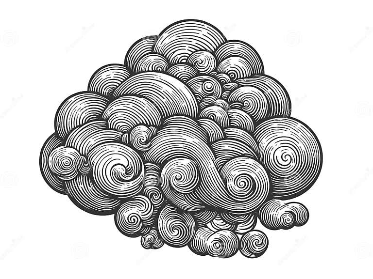 Swirling Cloud Engraving Vector Illustration Stock Illustration ...