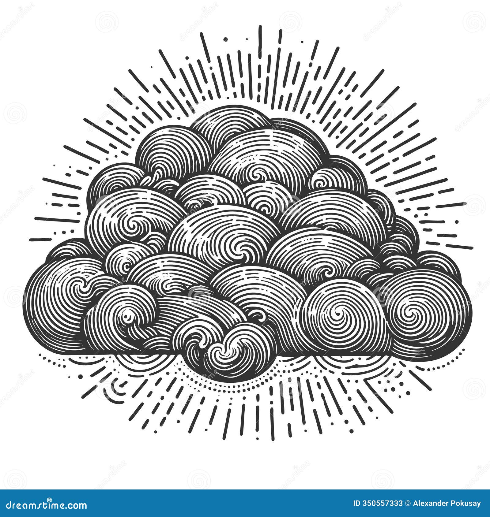 Swirling Cloud Engraving Vector Illustration Stock Illustration ...