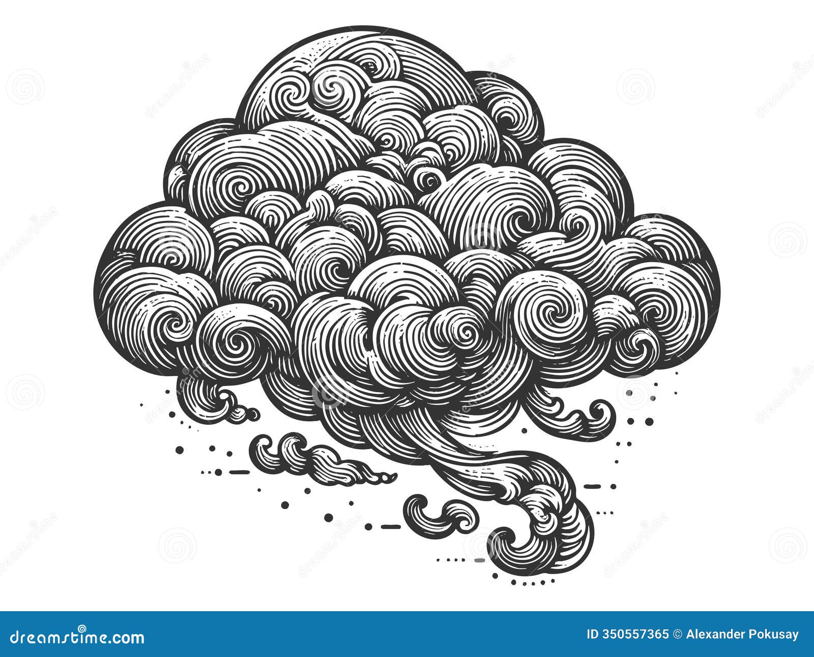Swirling Cloud Engraving Vector Illustration Stock Illustration ...