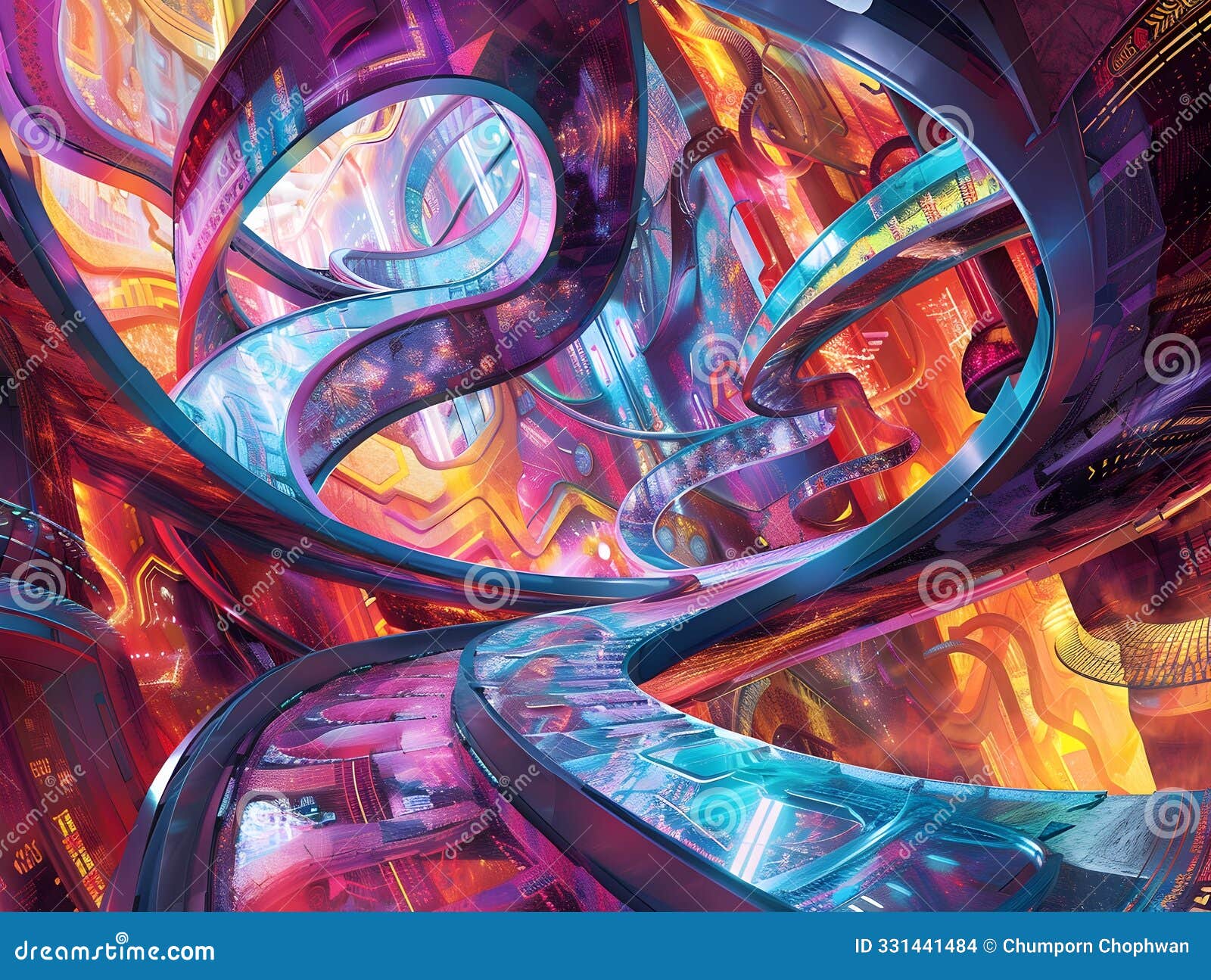 3d Multidimensional Network, Glowing Blue Volumetric Grid In Smooth ...