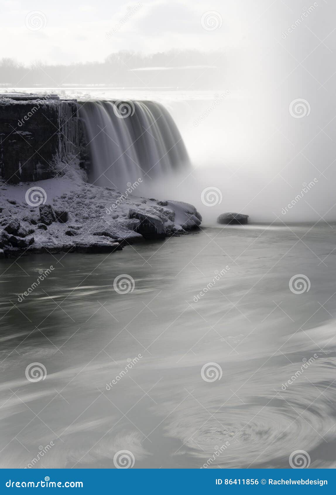 Swirling Current in Fast Flowing River with Waterfall in Background ...