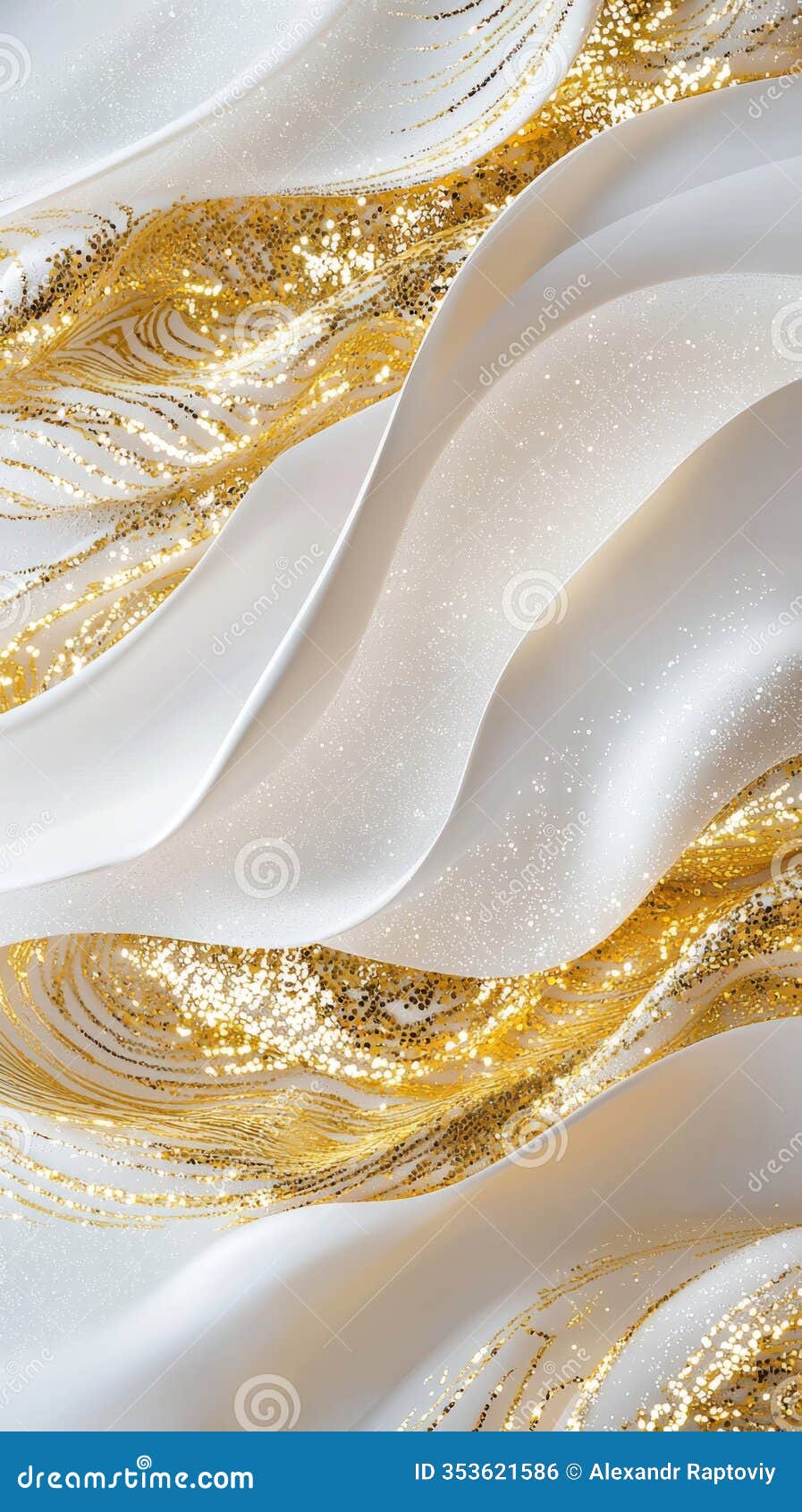 Swirling Elegance of White and Gold Fabric in a Graceful Cascade of ...