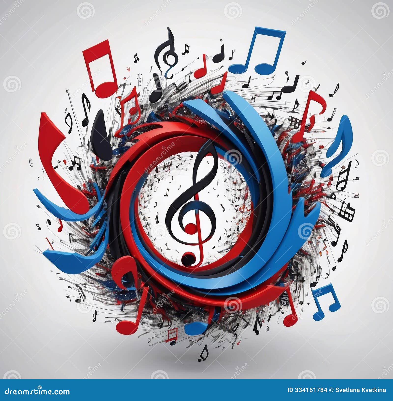 A Swirling Explosion of Musical Notes and Symbols in Red, Blue, and ...