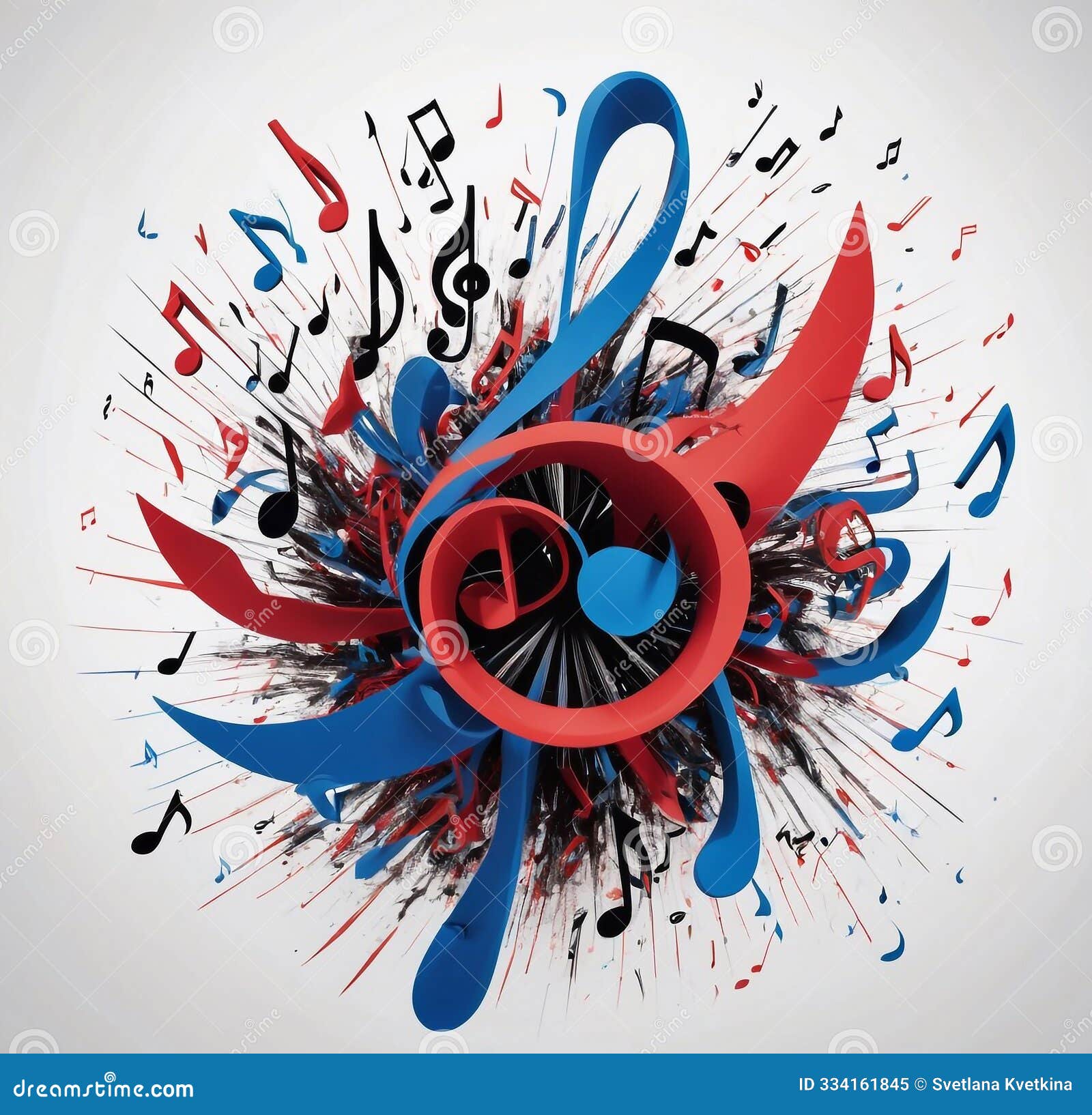 A Swirling Explosion of Musical Notes and Symbols in Red, Blue, and ...